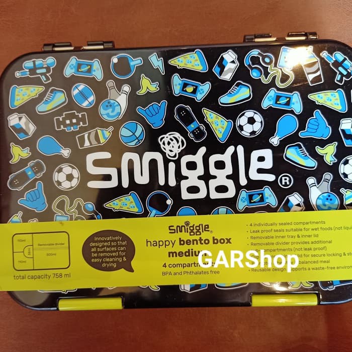 Jual SMIGGLE HAPPY BENTO BOX BLACK | Shopee Indonesia