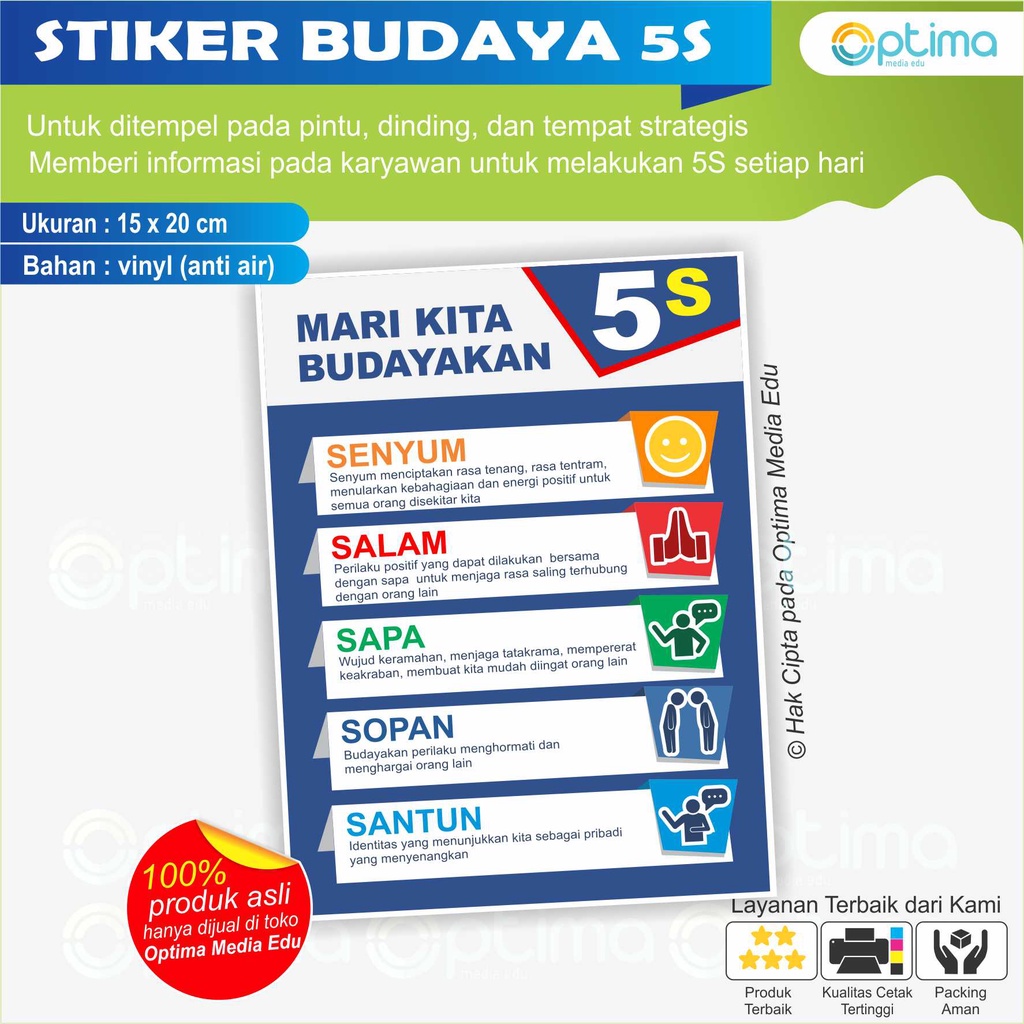 Jual STIKER 5 S - SENYUM SALAM SAPA SOPAN SANTUN UNTUK KANTOR ...
