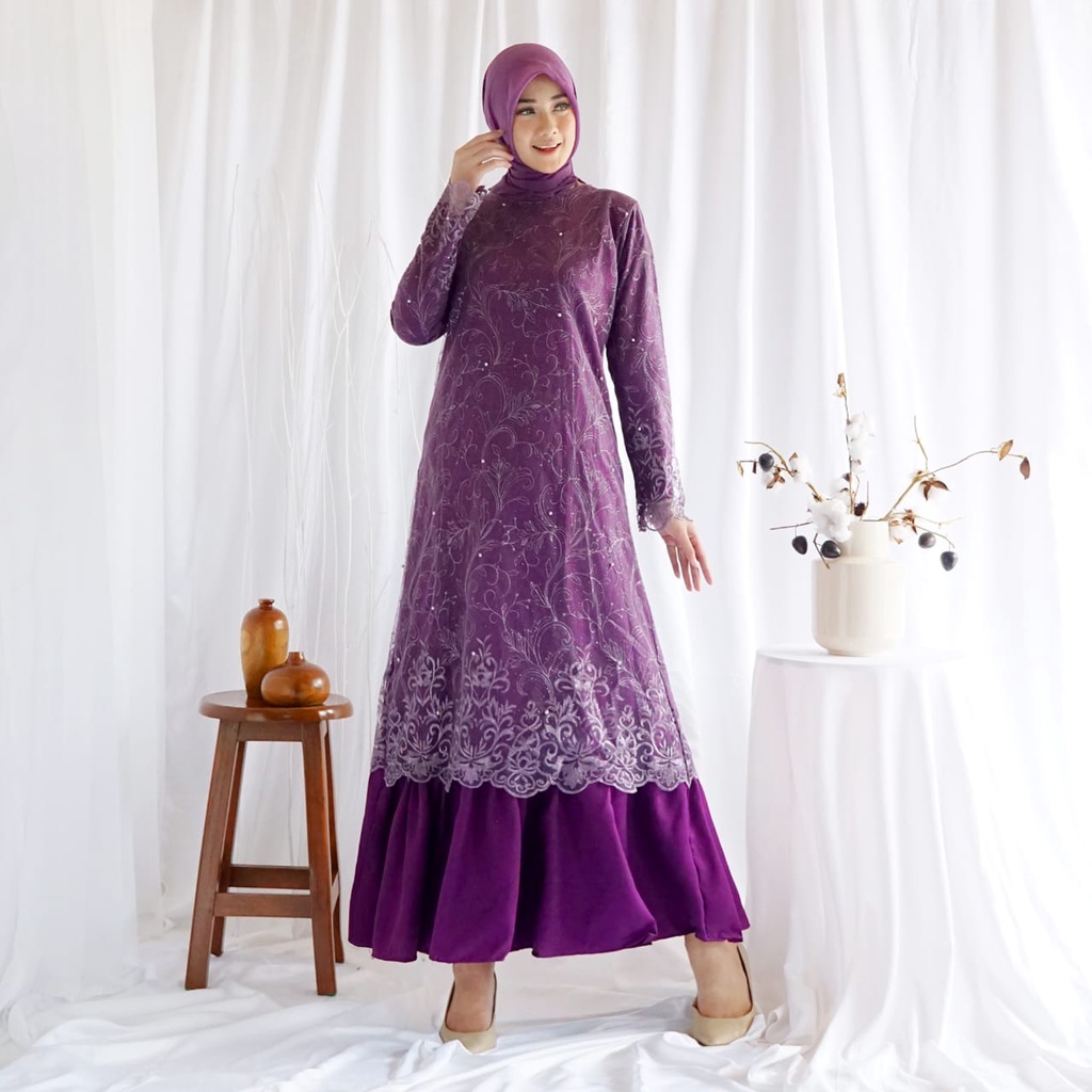 Jual (FULL TILE BRUKAT) Gamis FARASYA FULL Brukat Tile Maxi Dress Gamis Pesta Kondangan MewaH ...