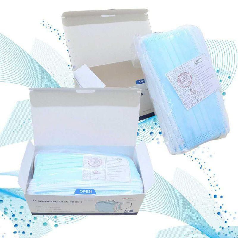 Jual Masker 3Ply Disposable Face Mask 1box isi 50pcs Warna Biru ...