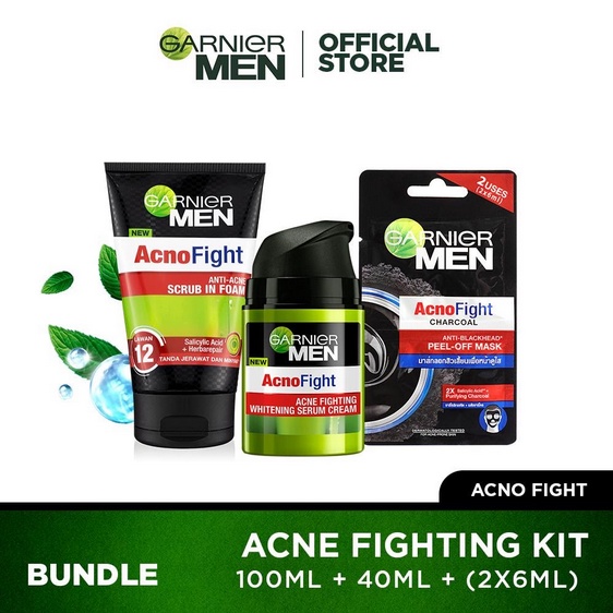 Jual Garnier Men Acno Fight Series Foam, Mask, Serum Cream 3 in 1 / Turbo Bright Serum | Shopee ...
