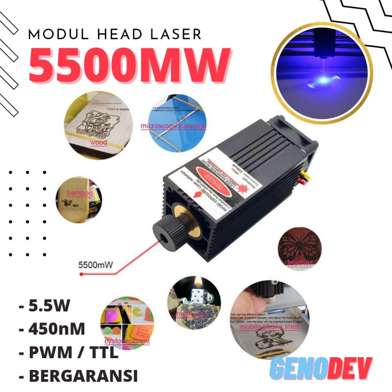 Jual Modul Laser Head 5500mW 5.5W 450nm CNC Head Printer 3D Ukir ...