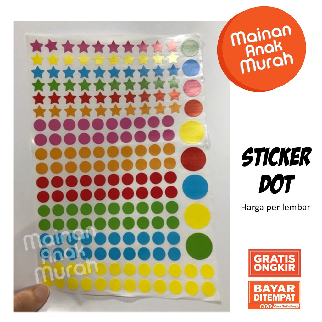Jual Stiker Dot To Dot Sticker Bulat Bintang Warna Warni Per Lembar ...