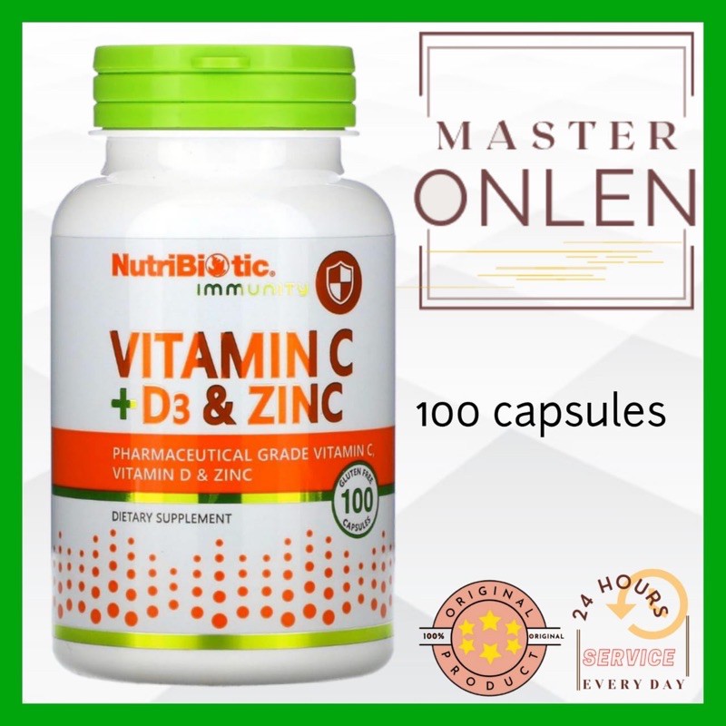 Jual Vitamin C + D3 Zinc 100 capsules Nutribiotic Immunity suplemen ...