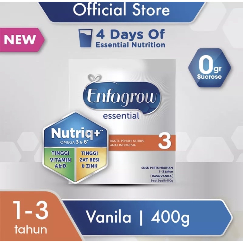 Jual ENFAGROW Essential 3+ Susu Vanila Box 1-3 tahun 400gr (Kemasan ...