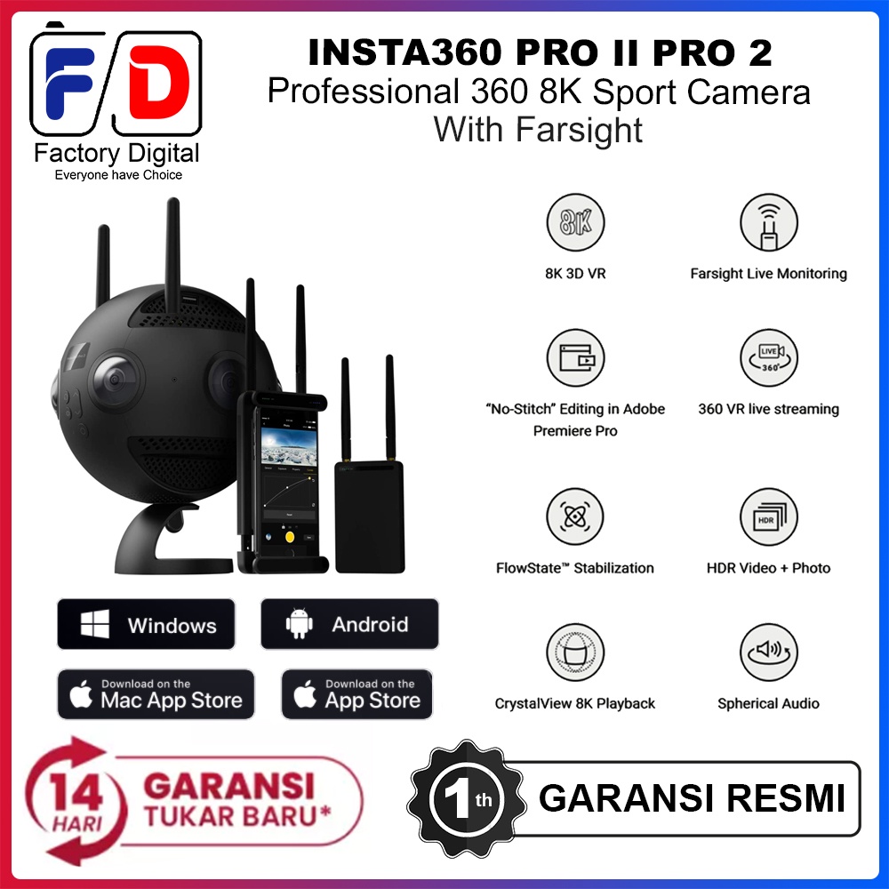 Jual Insta360 PRO II Pro 2 With Farsight Professional 360 8K Sport Camera | Shopee Indonesia