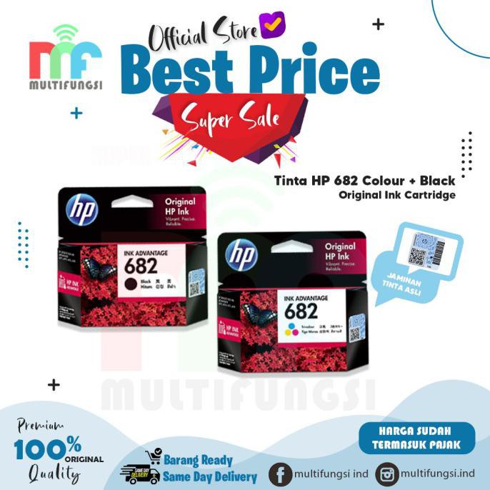 Jual Paket Tinta HP 682 Black + Colour (2pcs) ORIGINAL Ink Cartridge ...