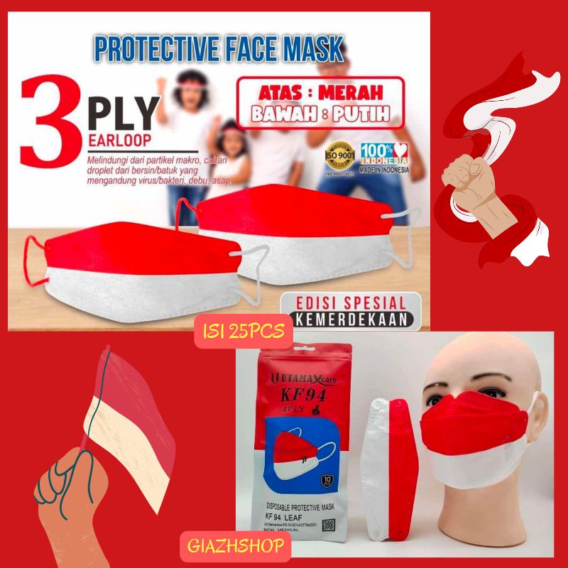 Jual Masker Merah Putih Terbaru Kf94 3Ply Earloop Isi 25pcs Dewasa ...