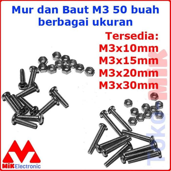Jual NEW Mur Baut M3 50 PCS 10 15 20 30 mm 1 1.5 2 3 cm berbagai ukuran - M3x10 MIK robot shopee ...