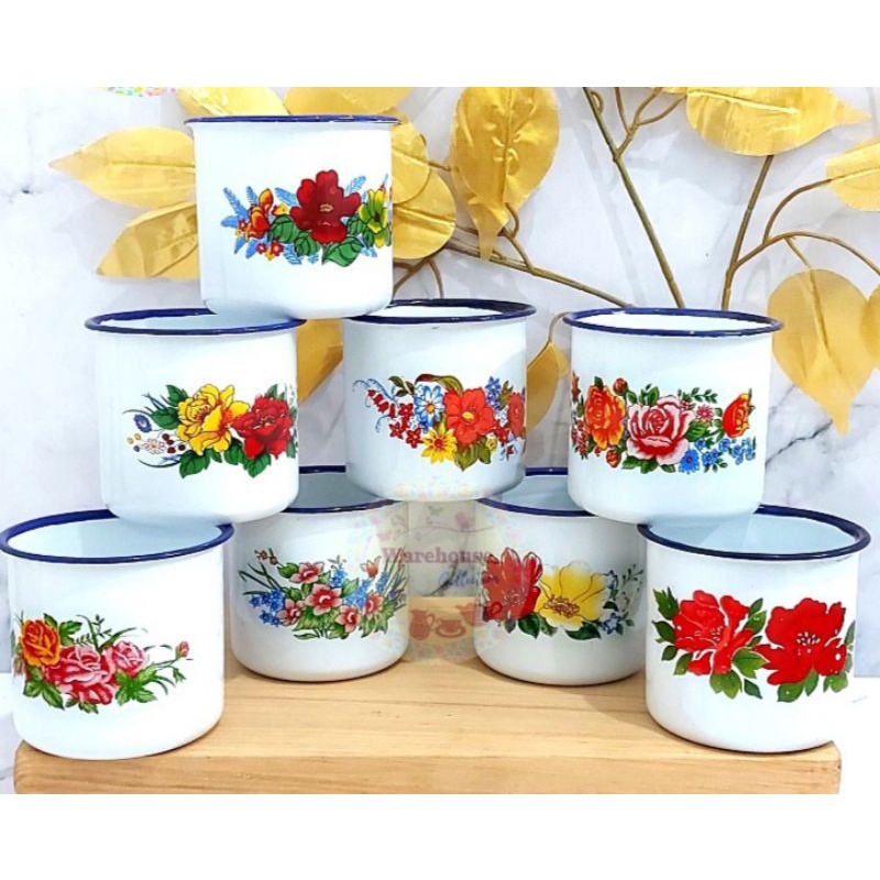 Jual (12 & 6 Pcs) Cangkir Seng Kembang Cangkir Gelas Mug Enamel Seng ...