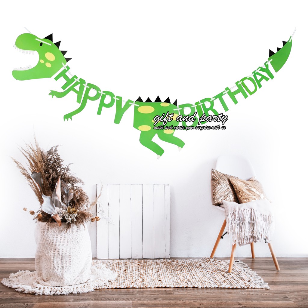 Jual Banner HBD Dino JUMBO / Banner Karakter Dinosaurus / Bunting Flag ...