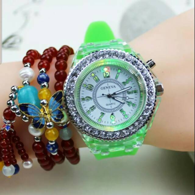 Jual JAM TANGAN UNISEX GENEVA QUARTZ LAMPU KELAP KELIP | Shopee Indonesia
