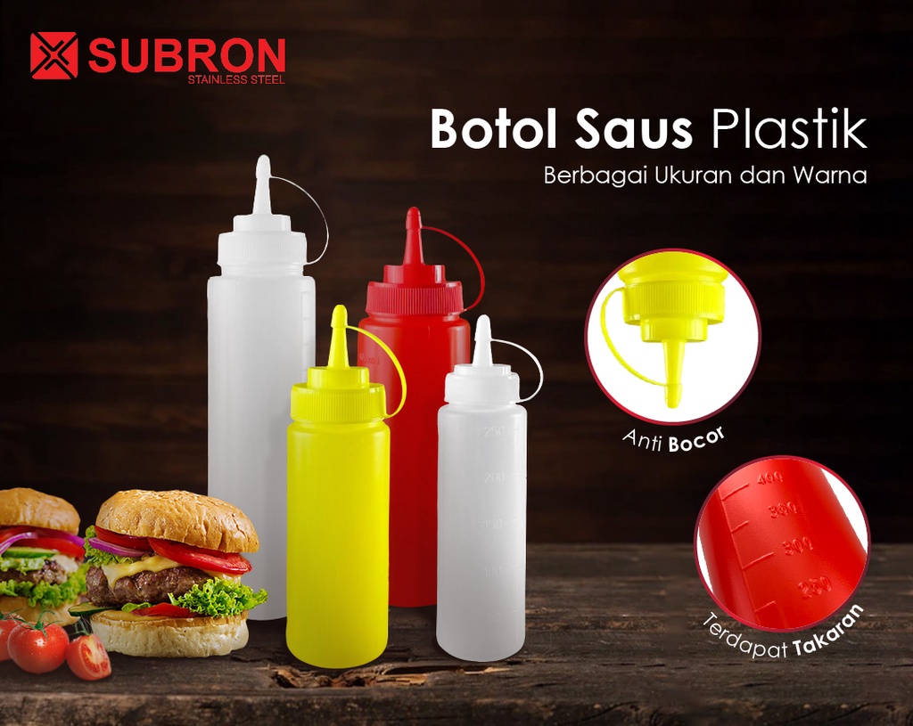 Jual SUBRON Botol Saus 1 Lubang Tomat Kecap Sambal Mayonaise Wadah Bumbu 250ml 300ml 400ml 650ml ...