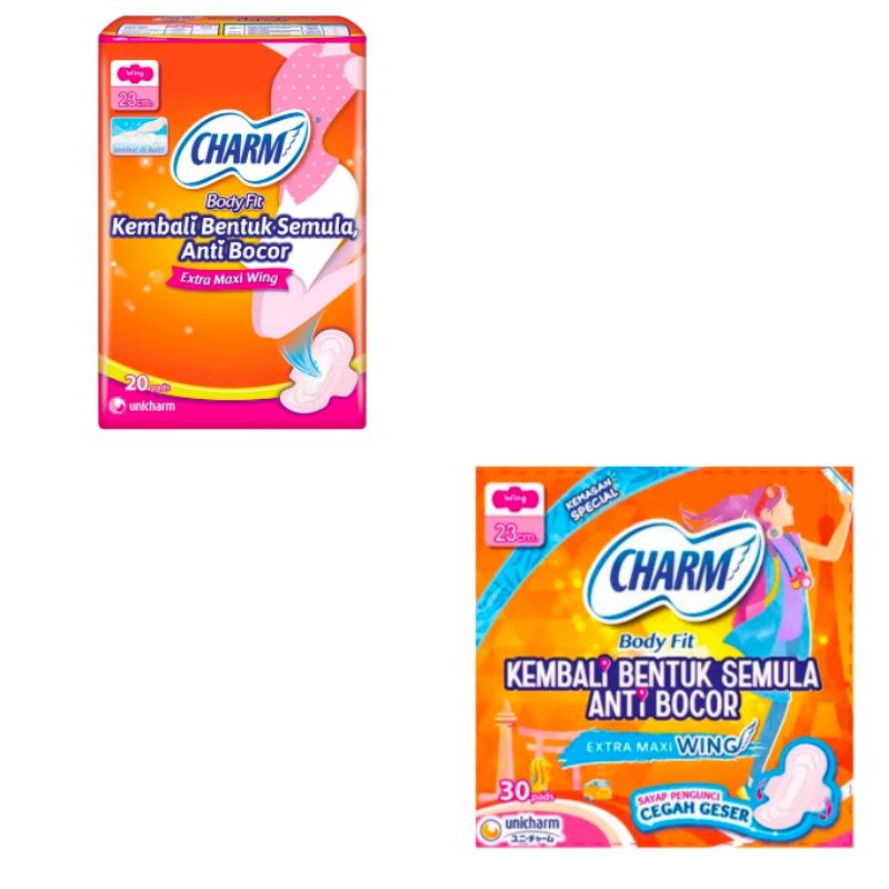 Jual Charm Pembalut 23cm Body Fit Extra Maxi Wing (20'S/ 30'S) | Shopee ...