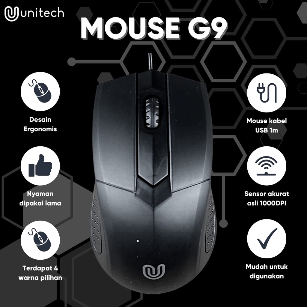 Jual Mouse Unitech G9 Optical USB Wired Mouse Kabel 1000DPI | Shopee ...