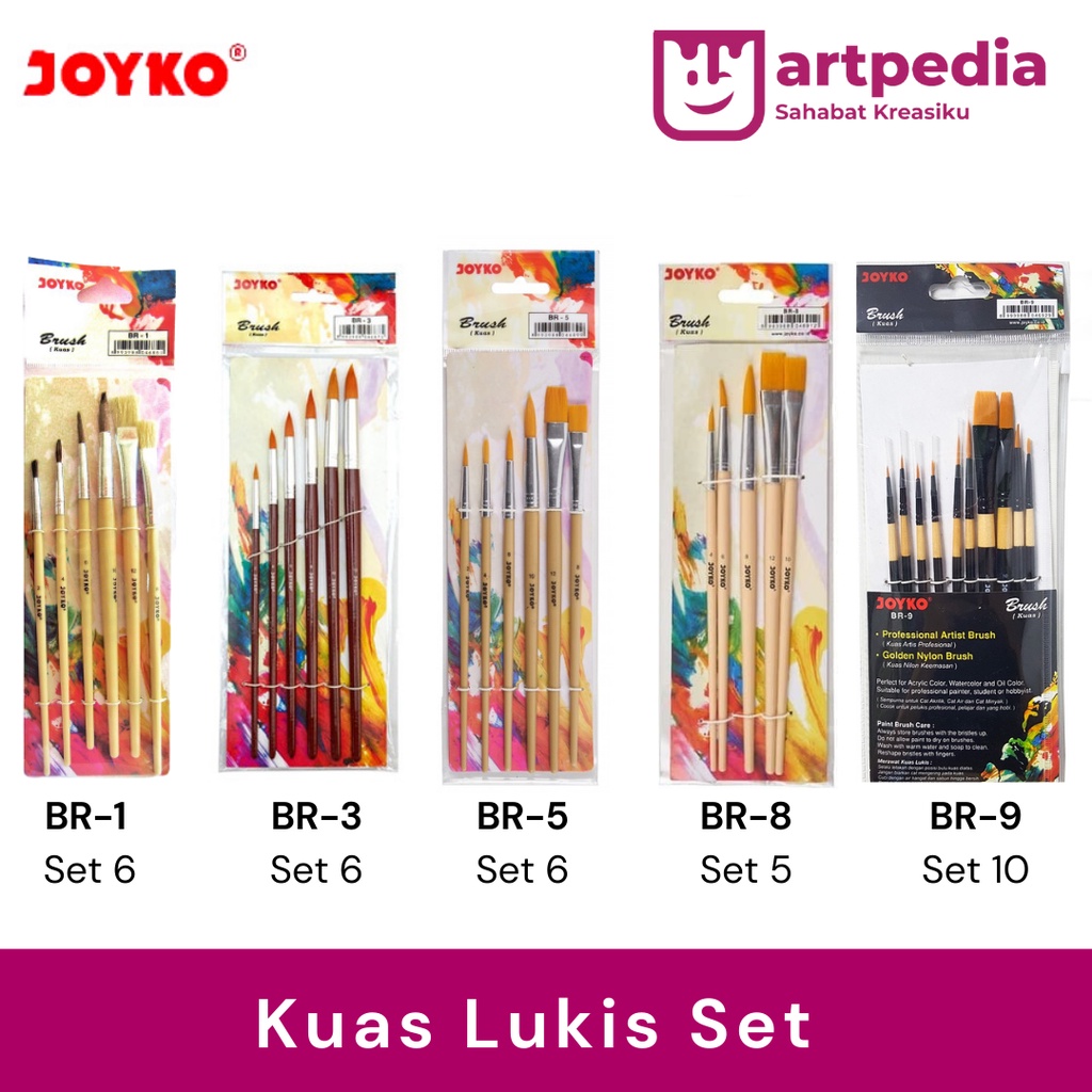 Jual KUAS LUKIS JOYKO BRUSH SET 6 BR-1/ BR-8 SET 5 / PAKET KUAS LUKIS ...