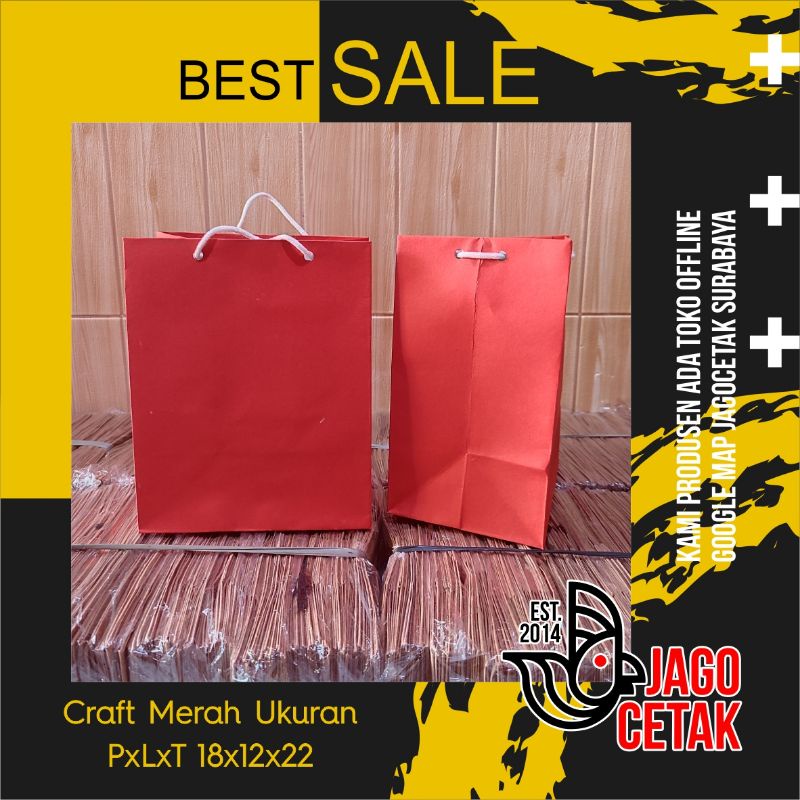 Jual Merah 18x12x22 paper bag polos bahan craft paper bag godybag tas ...