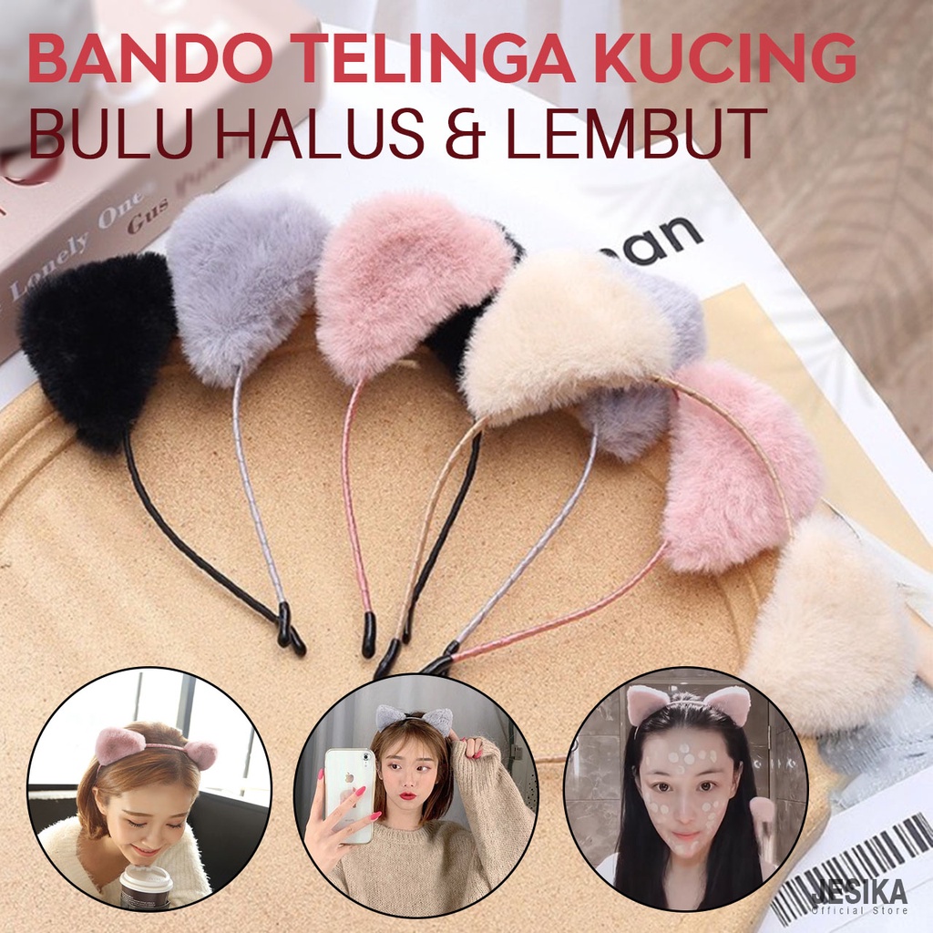 Jual Bando telinga kucing wanita bahan bulu halus lembut cat ear ...
