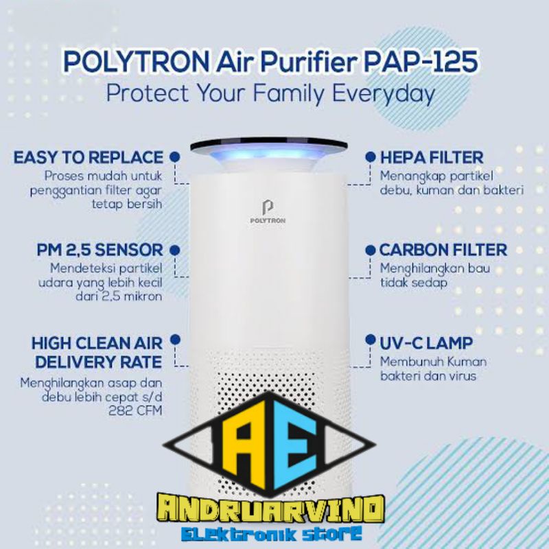 Jual POLYTRON AIR PURIFIER PAP 125 WITH HEPA FILTER COVER AREA 25m2 ...