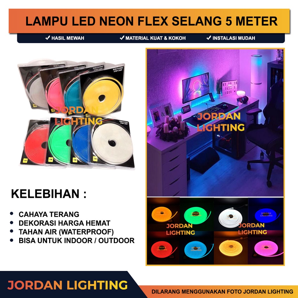 Jual Lampu Neon Flex Neonflex LED Strip Selang Flexible Fleksibel 12 ...