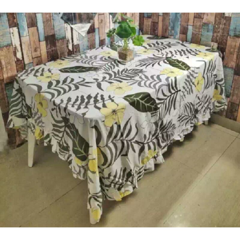 Jual Taplak Meja Makan Rumbai 6 Kursi Motif Daun Hitam 180x200 Cm ...