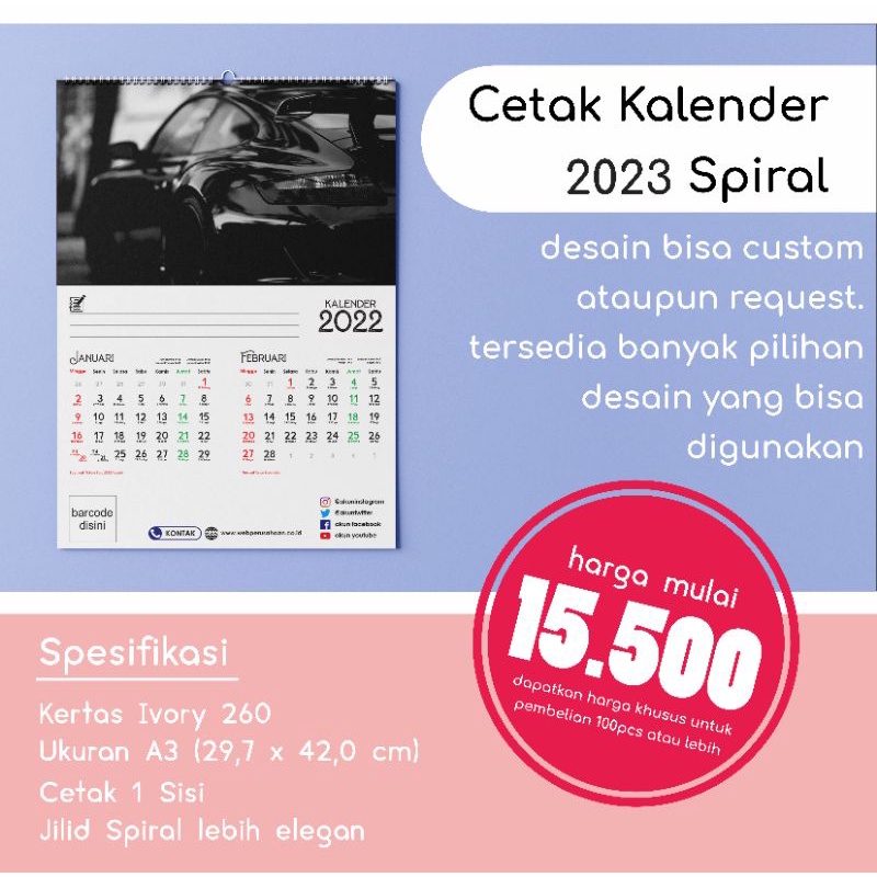 Jual Kalender Dinding 2023 Spiral A3+ Bisa Satuan Custom Desain Kertas ...