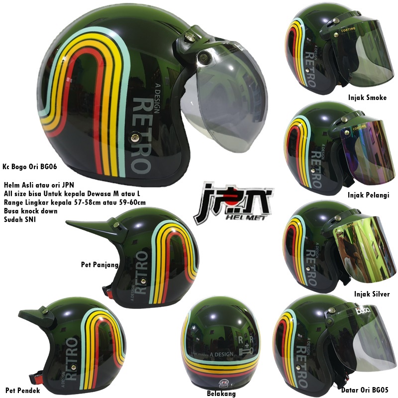 Jual Helm Bogo Dewasa JPN Retro Klasik A Design Rainbow Pelangi Hitam ...