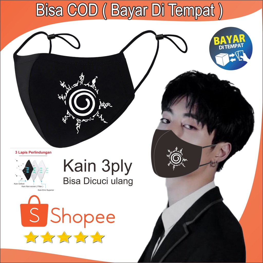 Jual Masker kain Pria Gambar Logo Naruto Kyubi Model Duckbill Earloop ...