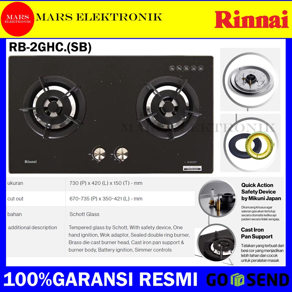 Jual KOMPOR GAS RINNAI TANAM RB-2GH-C / 2 TUNGKU - SHINING BLACK / GARANSI RESMI RB 2GH C ...