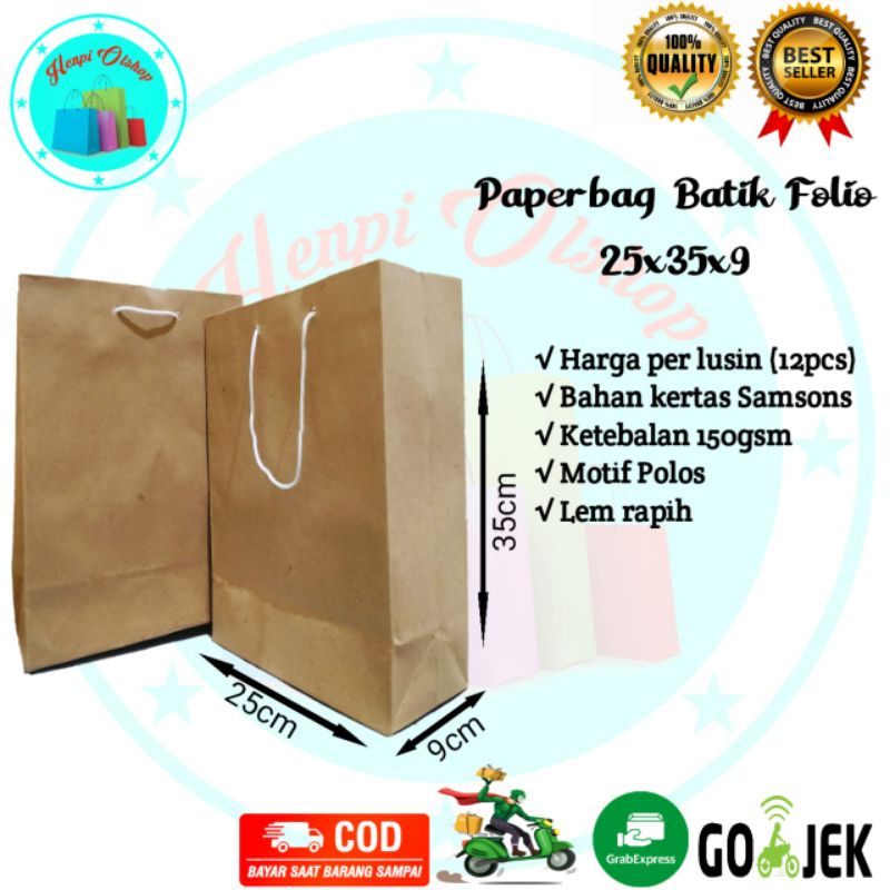 Jual Paper Bag Coklat Folio 25x35x9 1lusin(12pcs) | Shopee Indonesia