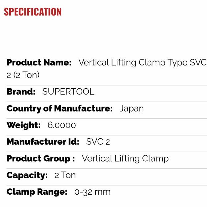 Jual Vertical Lifting Clamp Type Svc-2 (2 Ton) Supertool | Shopee Indonesia