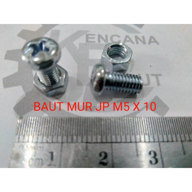 Jual BAUT MUR JP M5 X 10 GALVANIS PANJANG 1 CM | Shopee Indonesia