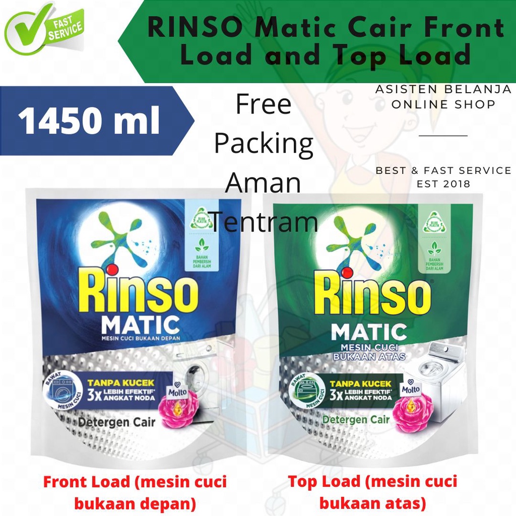 Jual Rinso Matic Cair Front Top Load Molto 1,45 Liter 1.45 L 1450ml ...