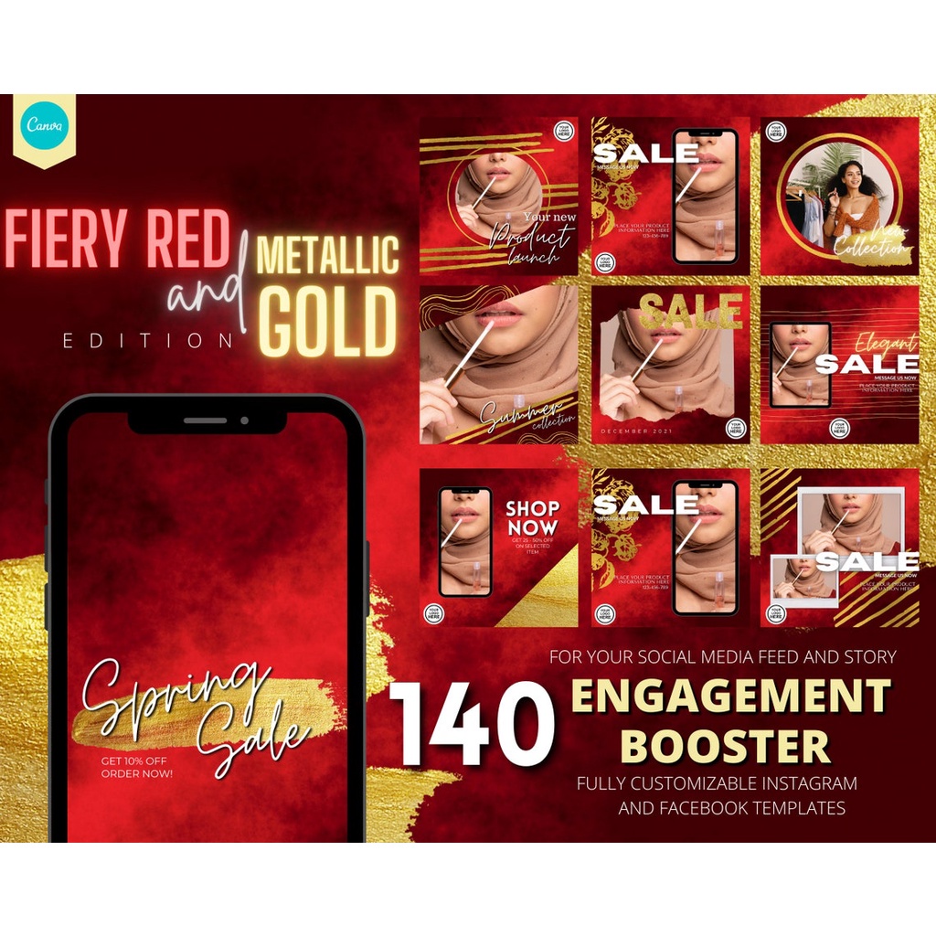 Jual 140 Template Canva Metallic Emas Merah Sosial Media Kit | Shopee ...