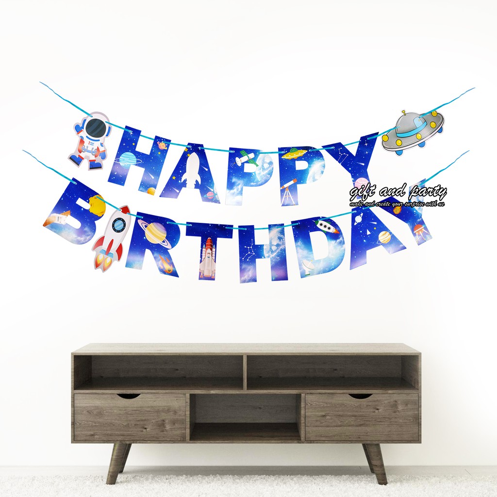 Jual Banner HBD Space Luar Angkasa / Bunting Flag Rocket / Banner ...