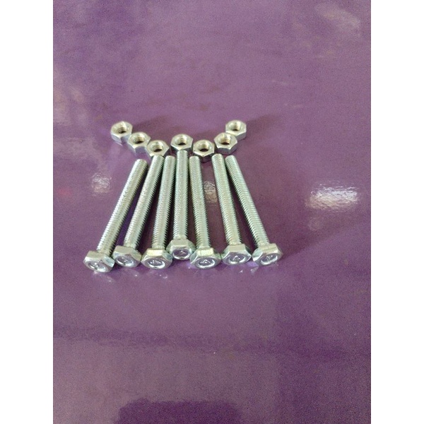 Jual Baut+Mur besi 6x50/BN putih drat kasar/kunci 10 | Shopee Indonesia