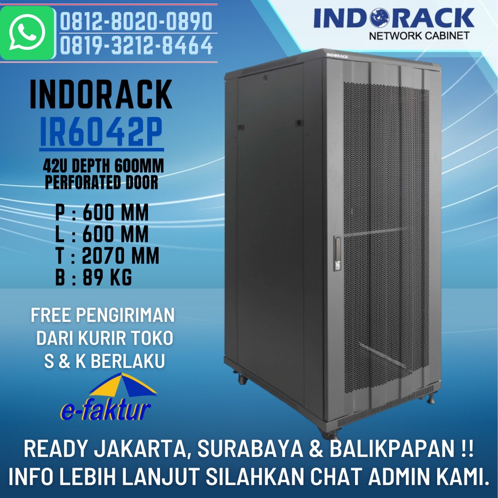 Jual INDORACK CLOSE RACK PERFORATED DOOR RAK SERVER 42U DEPTH 600mm ...
