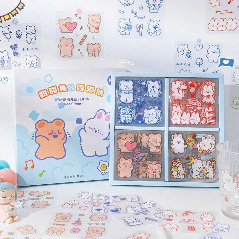 Jual Stiker PVC Aesthetic Tumblr Beruang Kelinci Sticker Bear Bunny ...
