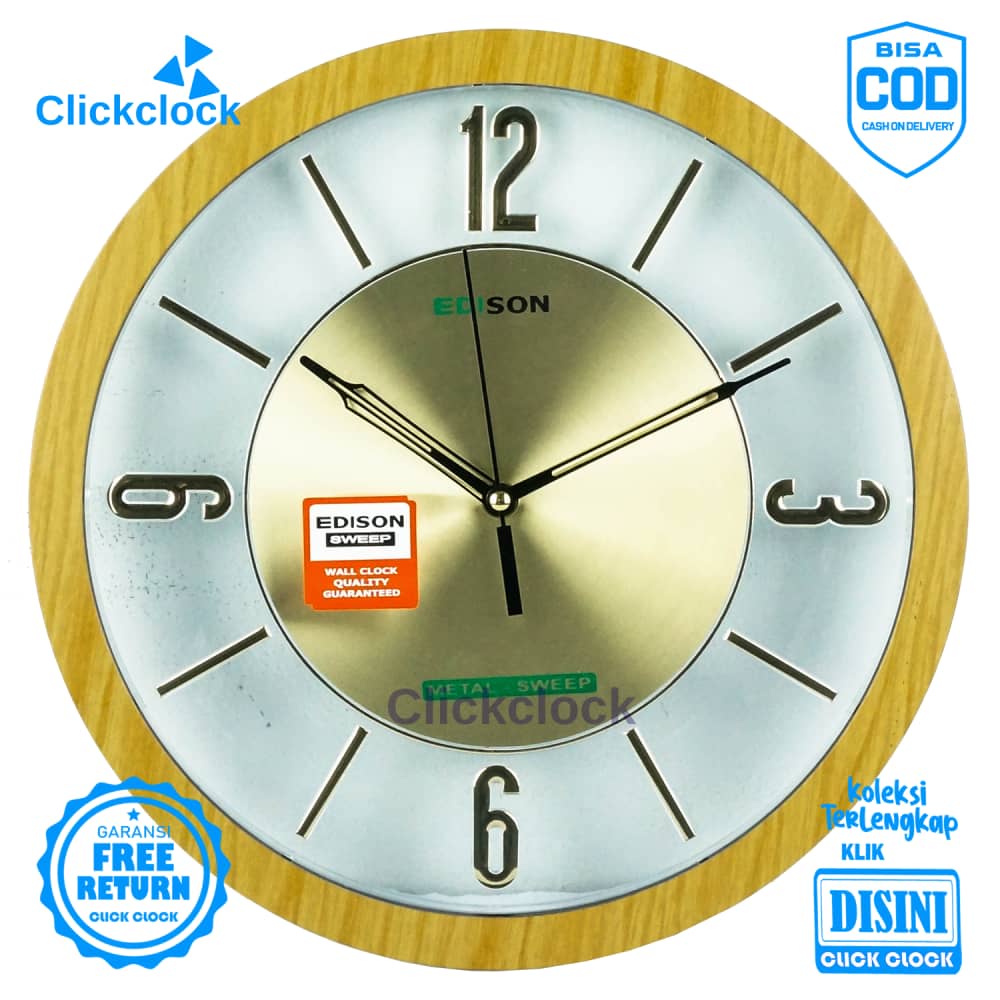 Jual Jam Dinding Analog Minimalis Coklat Muda Edison 3381 Besar Hiasan ...