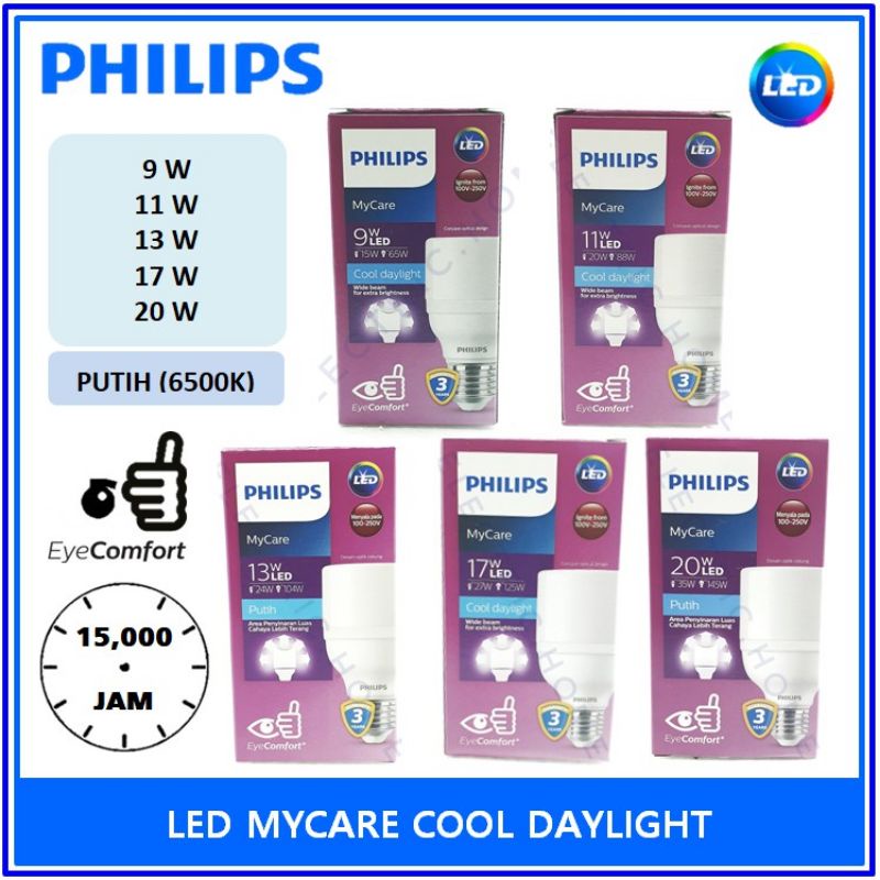 Jual PROMO lampu Philips LED Bright 9w 11w 13w 17w 20w cahaya Putih mycare philip brigh warna ...