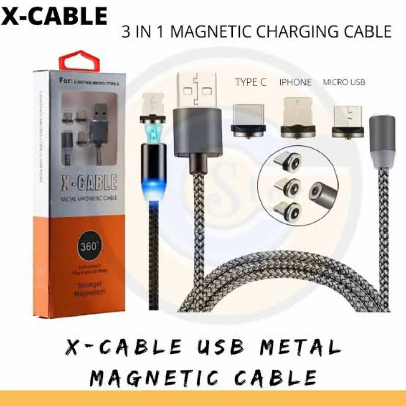 Jual Kabel Cas Kabel Data Magnetic 3 in 1 For Lightning Micro Type C ...