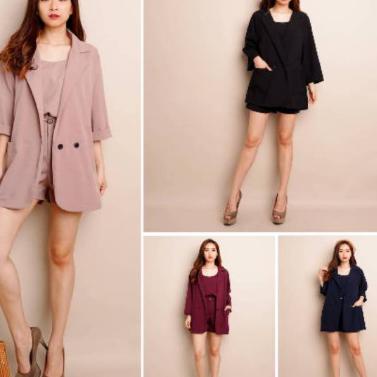 Jual Jisoe Korean Blazer Set - 3 in 1 Set Blazer - Black | Shopee Indonesia