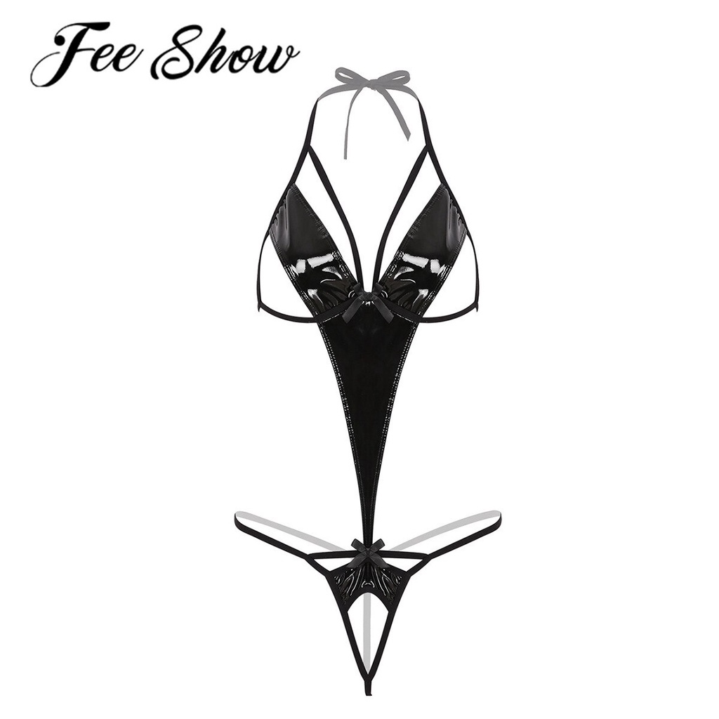 Jual Preorder Sex Women Patent Leather Leotards Bodysuit Lingerie Latex