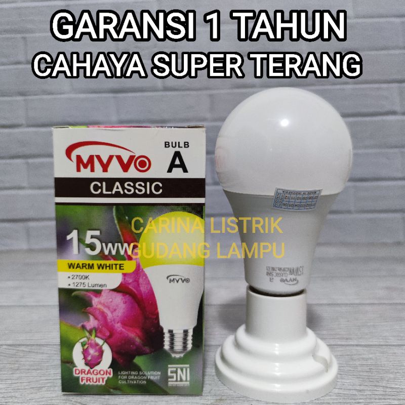 Jual MYVO CLASSIC LAMPU LED BULB 15W CAHAYA KUNING WARM WHITE 3000K SNI GARANSI 1 TAHUN 15 WATT ...