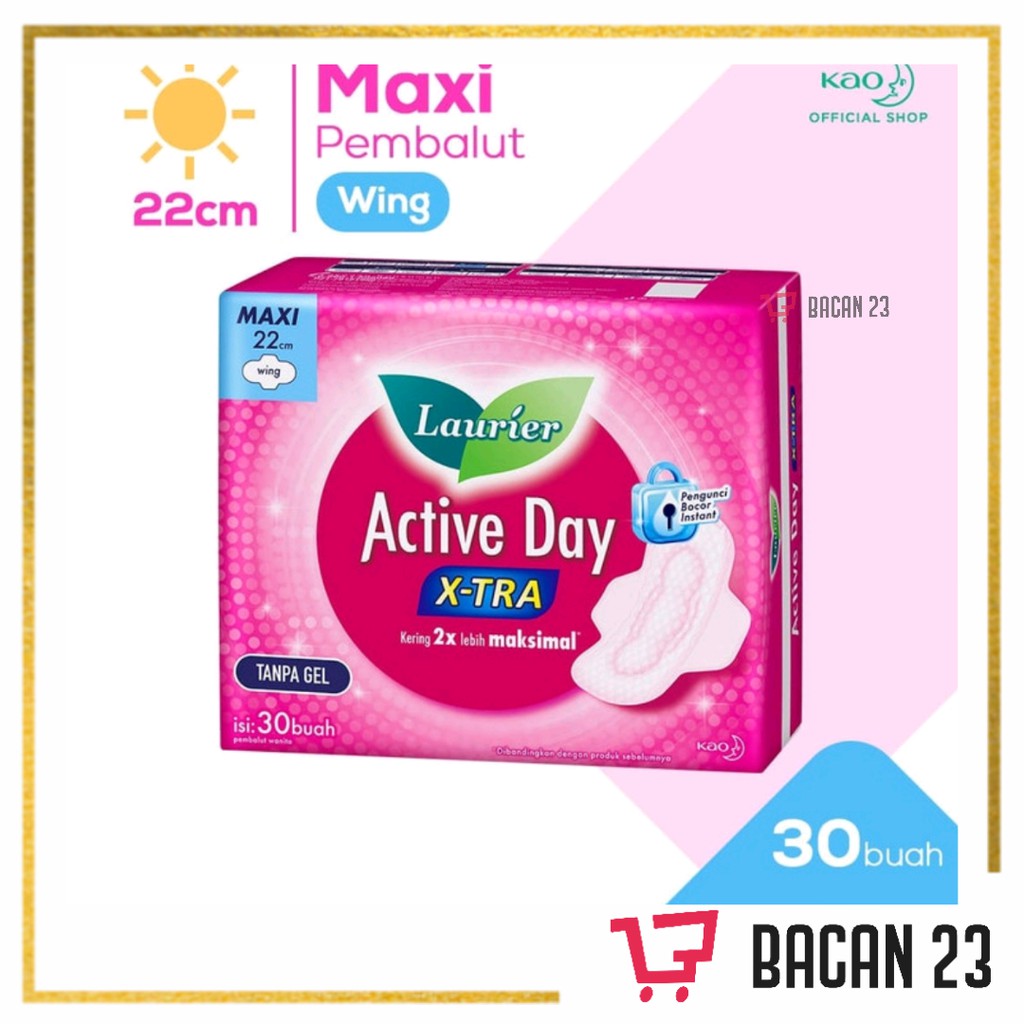 Jual Laurier Active Day X-tra Wings ( 22cm - 30 Pads ) / Pembalut Sayap ...