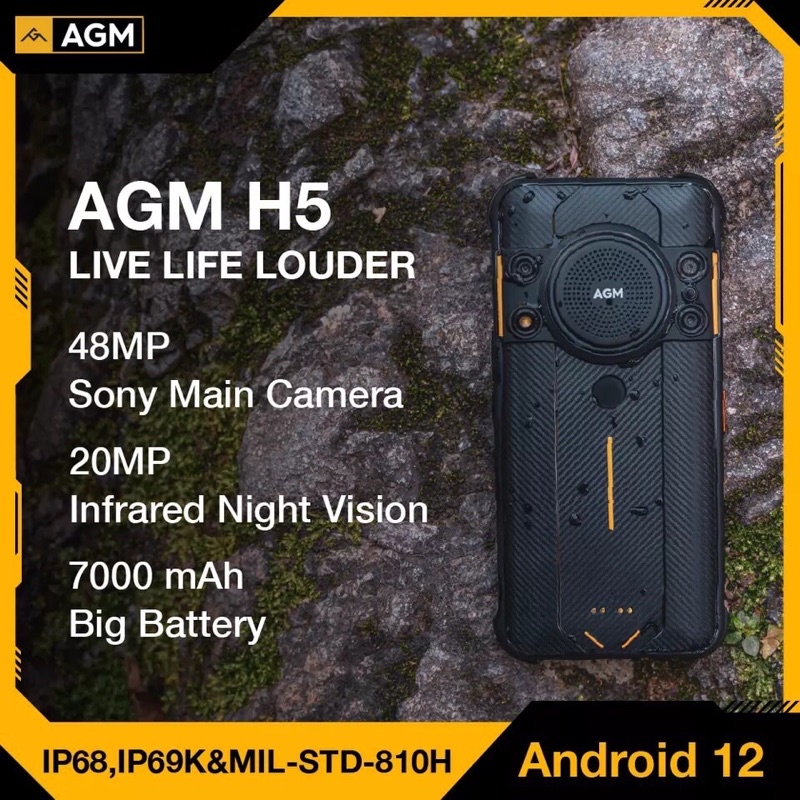 Jual AGM H5 - RAM 4GB/6GB + ROM 64+128GB IP68/69K Android 12 MTK6765 Octa Core 48MP Kamera Night ...