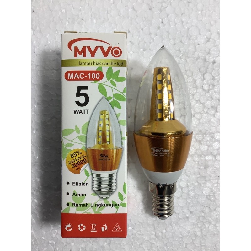 Jual LAMPU HIAS LILIN LED 5W WATT E14 CAHAYA KUNING MEREK MYVO | Shopee Indonesia