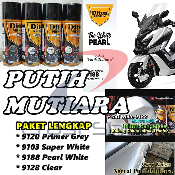 Jual Paket Lengkap Cat Pilox Diton Premium 9188 Pearl White warna Putih Mutiara Metalik 400cc ...