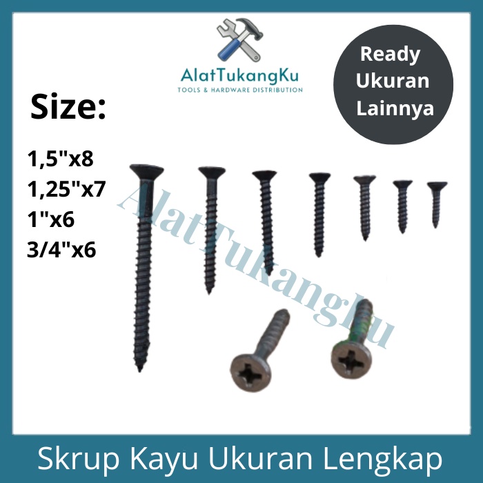 Jual Skrup Kayu Sekrup Penguat Kayu Aluminium lengkap Ukuran / Sekrup Kayu per Kotak Kepala Plus ...