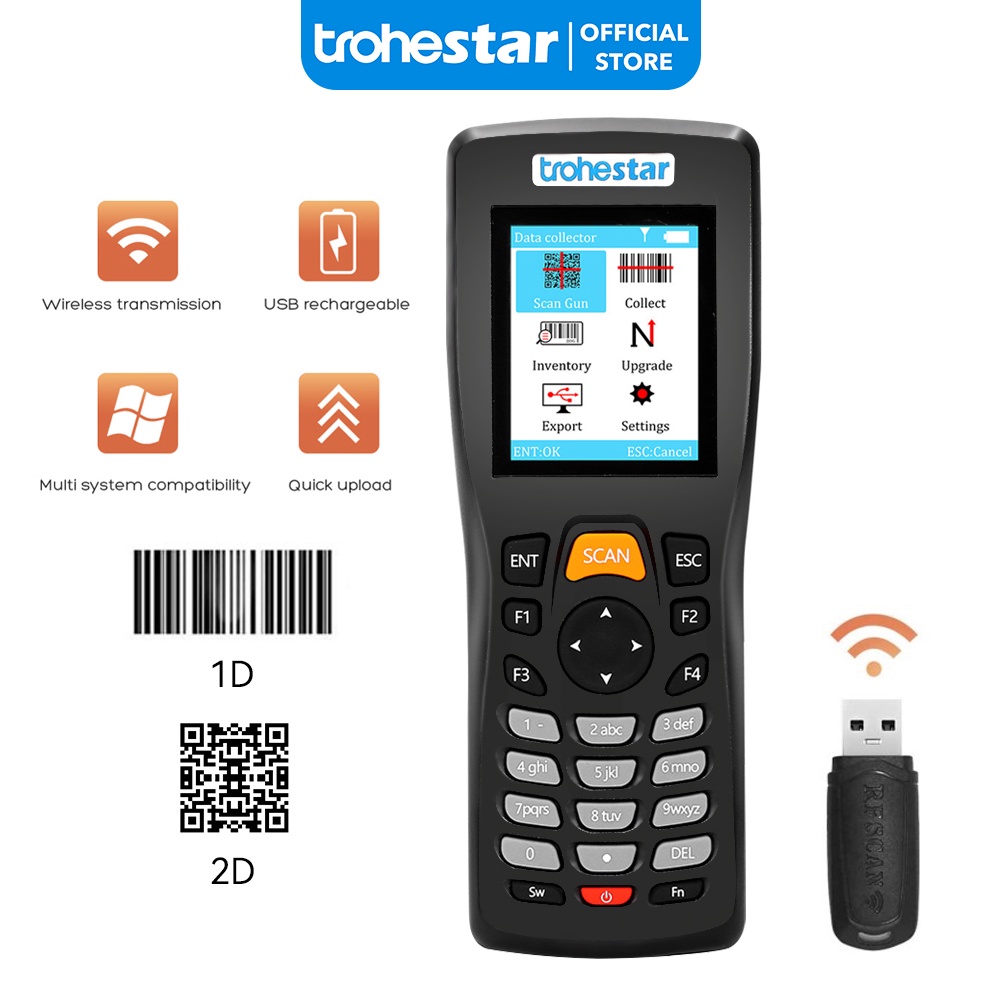 Jual TROHESTAR N5 Barcode Scanner Wireless 1D 2D QR Inventory Scanner Portable Data Collector N5 ...